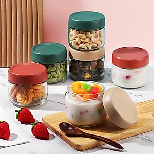 Tioncy 12 Pcs 10 oz Glass Jars with Lids Glass Overnight Oats Jars Clear Wide Mouth Airtight Small Glass Containers Reusable for Food Spice Fruit Sauce Cereal Snacks Storage, 3 Colors