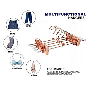 Amber Home 12 Pack Rose Copper Gold Metal Pants Skirt Hangers with Clips, Adjustable Clip Metal Trouser Hangers, Clip Hangers for Jeans Pants Heavy Duty (12 Pack)