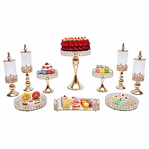 BOTAIDAHONG Gold Round Metal Cupcake Holder Crystal Base Display Plate Rectangular Mirror-top Cake Stand Fruits Dessert Serving Tray for Wedding Party Decor, 10 PCS