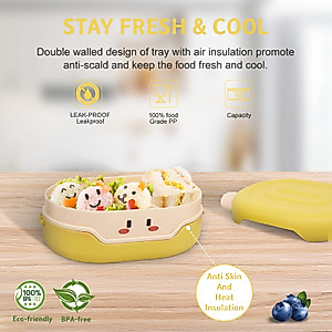 Bento Lunch Box For Kids, Leak Proof, 2 Grid Heat Insulation Design Portable Lunch Box Kids，BPA Free Bento Lunch Box, Microwave Safe Meal Prep Container (Yellow)