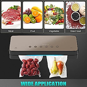 Vacuum Sealers, YUCHENG Vacuum Food Sealer Machine Dry/Moist Mode with Air Sealing System for Sous Vide and Food Storage, Food Saver Vacuum Sealer with 10 Vacuum Seal Bags & 1 Air Suction Hose-Gold 14”