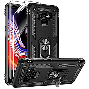 Samsung Note 9 Phone Case, Galaxy Note 9 Case with 3D PET Screen Protector, Androgate Military-Grade Ring Holder Kickstand Car Mount 15ft Drop Tested Shockproof Cover Case for Galaxy Note 9, Black