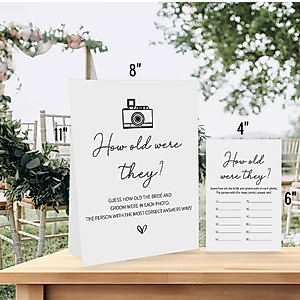 UHADRE Minimalist How Old were The Bride and Groom Game, Guess The Age Photo Game, Bridal Shower Wedding Shower Game (1 Sign and 30 Cards)-BNG20
