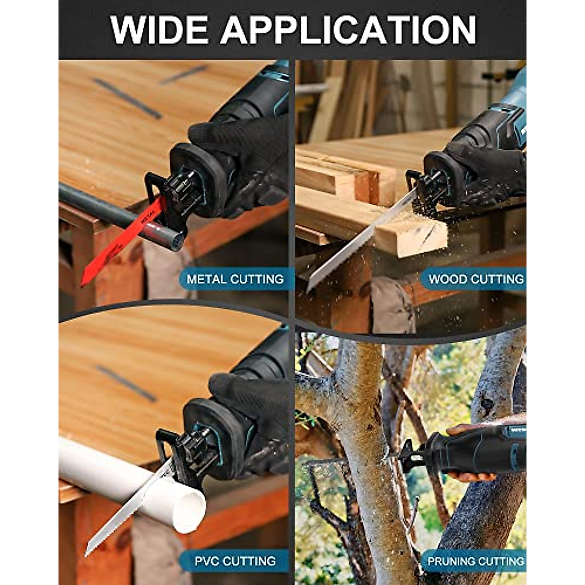 WESCO 20V Cordless Reciprocating Saw, 4.0Ah Li-ion Battery, 0-3000SPM Variable Speed, 3/4" Stroke Length, Recip Saw for Wood Metal PVC Cutting