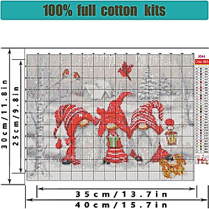 WUSARPLY Christmas Stamped Cross Stitch Kits - Gnome Counted for Beginners Adults Needlepoint Cross-Stitch Patterns Dimensions Needlecrafts Embroidery Arts and Crafts 11.8''x15.8''