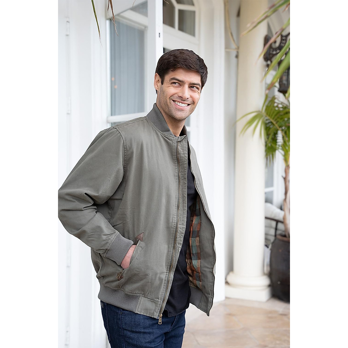 Gioberti Men's 100% Cotton Sportwear Full Zipper Twill Bomber Jacket, Brown, L