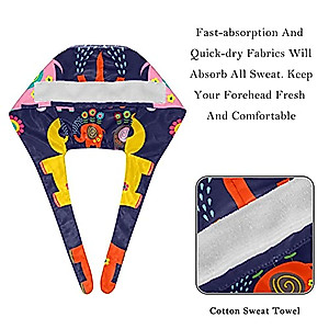 2 PCS Working Cap with Buttons and Sweatband Unisex Adjustable Tie Back Hats Bouffant Caps Cute Cartoon Boho Elephant Water Spray Sunflower Scrub Hat Turban Cap
