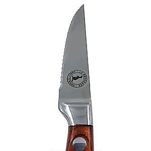 Steak Knife Set in Gift Box 6 Full Tang High Carbon Stainless Steel Micro Serrated Knives Classic Dark Brown Ergonomic Pakkawood Handles Luxury Beech Wood Case Premium Deluxe Birthday Gift Idea