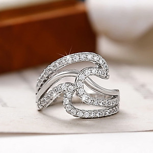 Psiroy 925 Sterling Silver Plated Cubic Zirconia Wave CZ Wedding Band Ring for Women Size 7