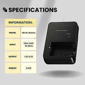 CB-2LH CB-2LHT Battery Charger for Canon NB-13L Battery: Compatible with CB-2LHT G1X G1 X Mark III G5X G5X Mark II G7X G7X Mark II III G9X G9X Mark II SX620 SX720 SX730 SX740 HS Digital Camera