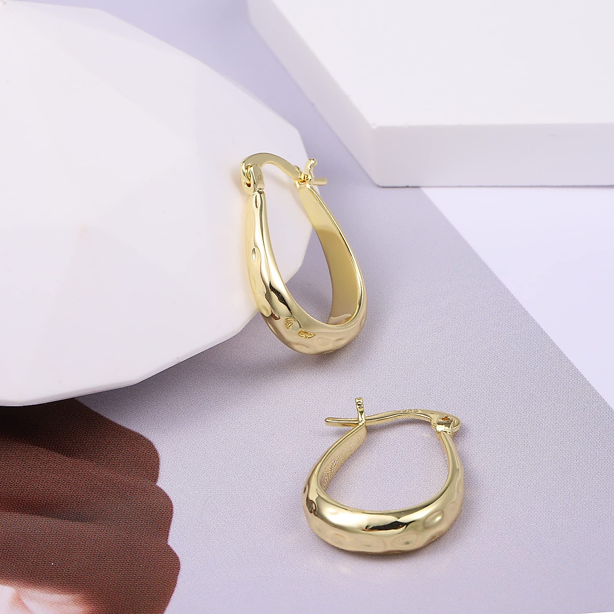 14K Gold Oval Hoop Earrings for Women 925 Sterling Silver Post Hypoallergenic U Shaped Hoops Earrings for Jewelry Gifts