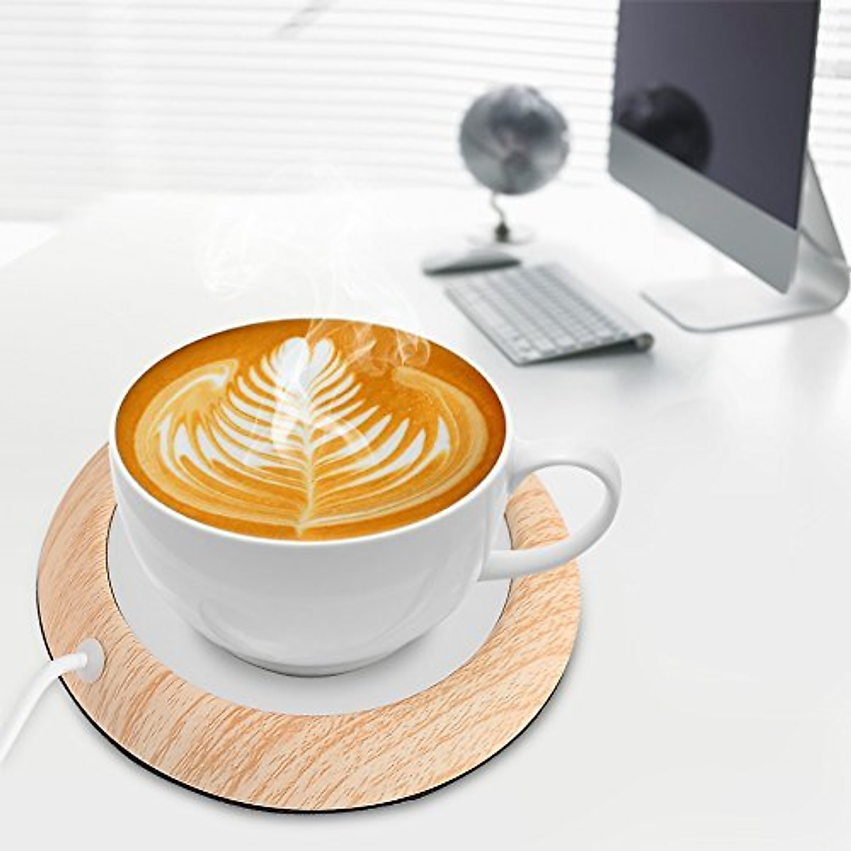 Creative USB Wood Insulation Grain Cup Heat Beverage Mug Mat Warmer Office Tea Milk Coffee Felt Heater Pad Coaster(Bright Wooden Grain)