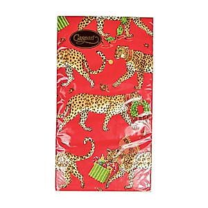 Caspari Christmas Leopards Paper Guest Towel Napkins in Red - Two Packs of 15