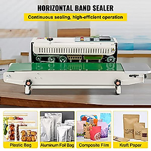 VEVOR Continuous Bag Band Sealing Machine FR900K Band Sealer Machine with Digital Temperature Control Horizontal Bag Sealer for 0.02-0.08 mm Plastic Bags Continuous Band Sealer w/ Printing Function