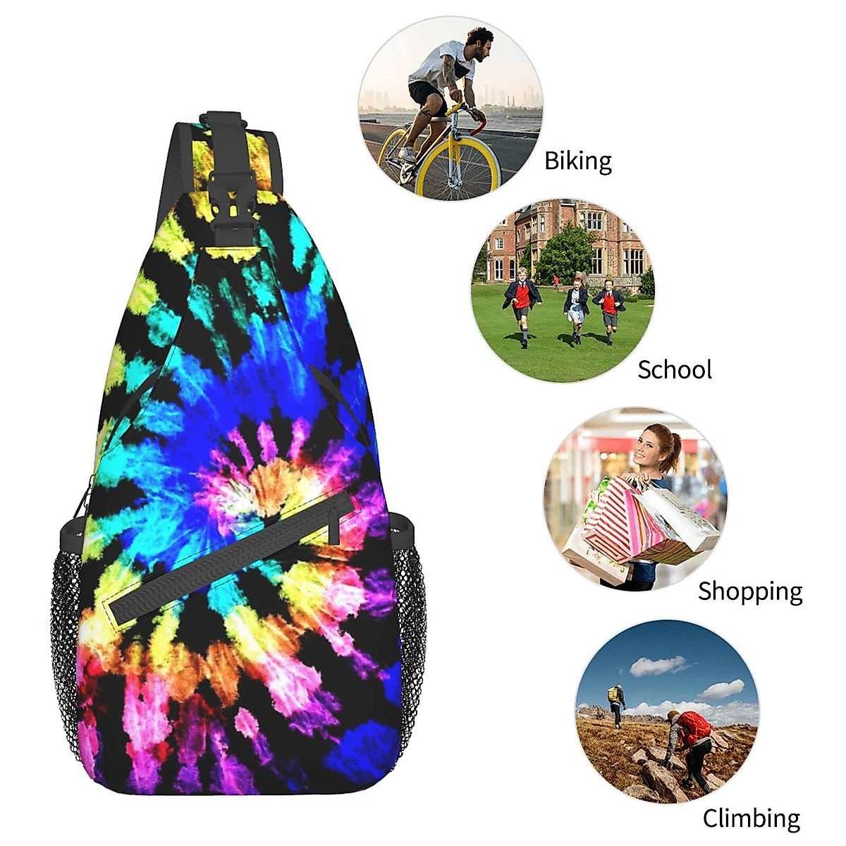 Boho Tie Dye Sling Backpack Crossbody Bags for Women Men, Stylish Boho Chest Bag Casual Small Shoulder Bags Travel Hiking Cycling Gym Sport Lightweight Daypack