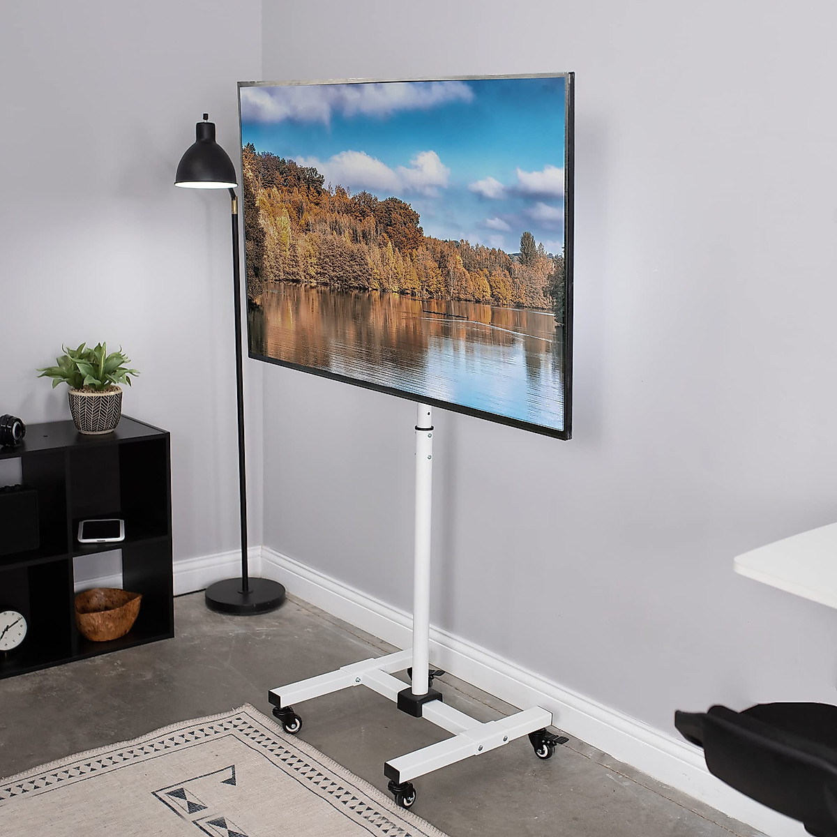VIVO Mobile TV Cart for 13 to 50 inch Screens up to 44 lbs, LCD LED OLED 4K Smart Flat and Curved Monitor Panels, Rolling Stand, Locking Wheels, Max VESA 200x200, White, STAND-TV07W-W