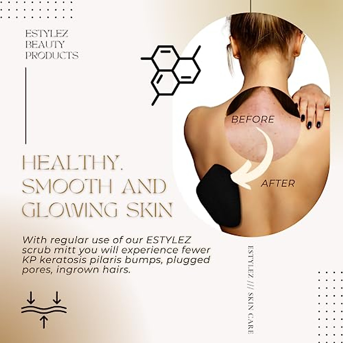 ESTYLEZ Exfoliating Gloves, 2 pcs- Body Exfoliator Mitt (Black) for Dead Skin Remover, Deep Cleaning Shower Gloves - Effective for Spray Tan Removal or Keratosis Pilaris for Men and Women