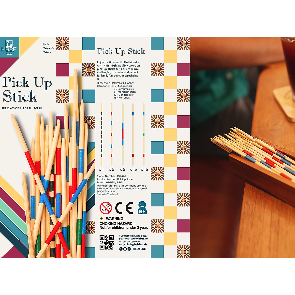 BSIRI Mikado Wooden Pick Up Sticks Classic Kids Board Game for Adults and Teens in Family and Children Board Games for Kids 7 and Brain Teasers of Mathematics Fun Table Games