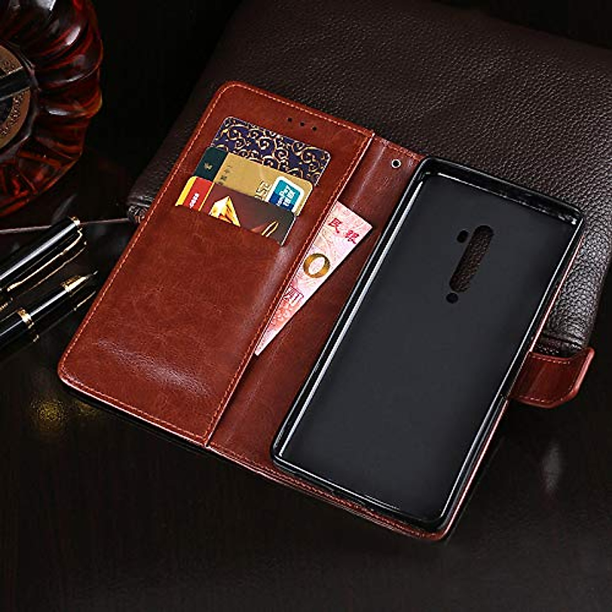 TienJueShi Red Book Stand Retro Flip Leather Protector Phone TPU Silicone Case for Oppo Reno2 6.5 inch Gel Cover Etui Wallet
