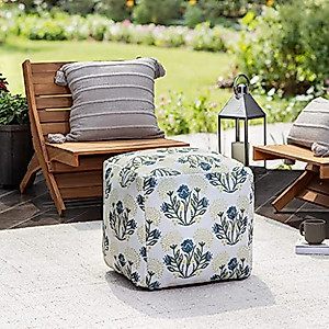 Anji Mountain Square Outdoor Pouf, Gordes Yellow, 18" x 18" x 18", Multicolor