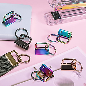 Tenare 180 Pcs Key Fob Hardware 6 Colors Keychain Fob Wristlet Hardware with Key Ring Key Fob Chain Hardware 1 Inch (180 Pcs)