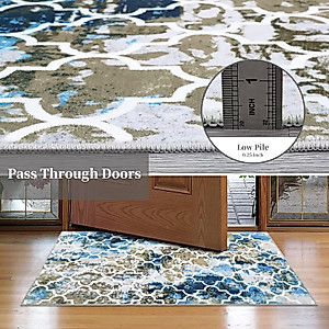 IMINROME Large Area Rug 8x10 Modern Geometric Area Rug Contemporary Abstract Indoor Rug Non-Slip Distressed Throw Rug Non Shedding Floor Carpet for Bedroom Nursery Kids Room, Multi Blue