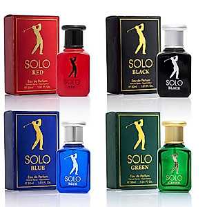 NovoGlow Solo 4-Piece Mini Fragrance Set for Men EDP - Solo Red, Blue, Black & Green - Combination of Sweet, Woody, Citrus & Spicy Scents - Viva Las Vegas Suitable For All Skin Types