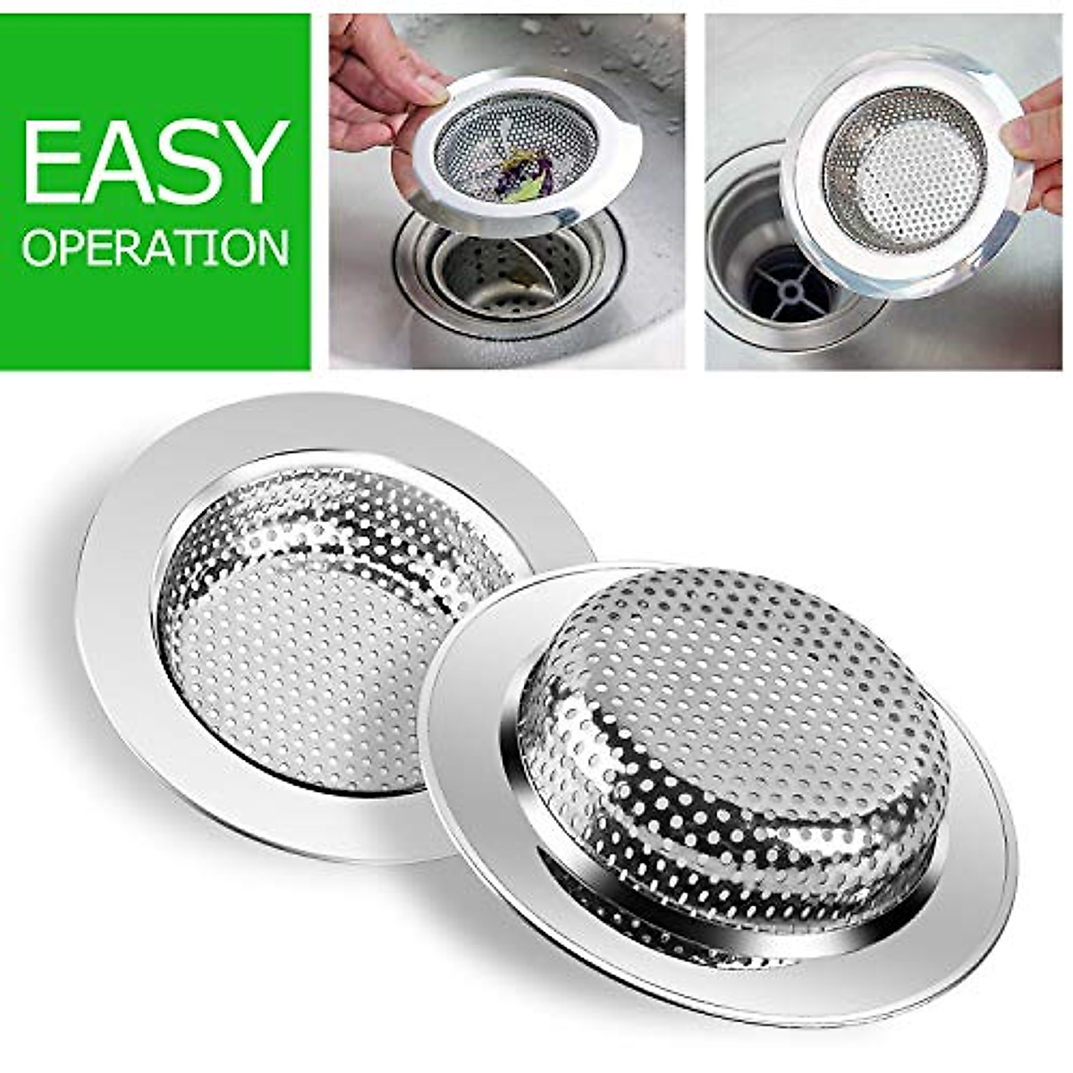 Iafand 2 Pack Stainless Steel Kitchen Sink Strainer Drain Plug Filter Strainer With Large Wide Rim 4.5" for Kitchen (4.5inch)
