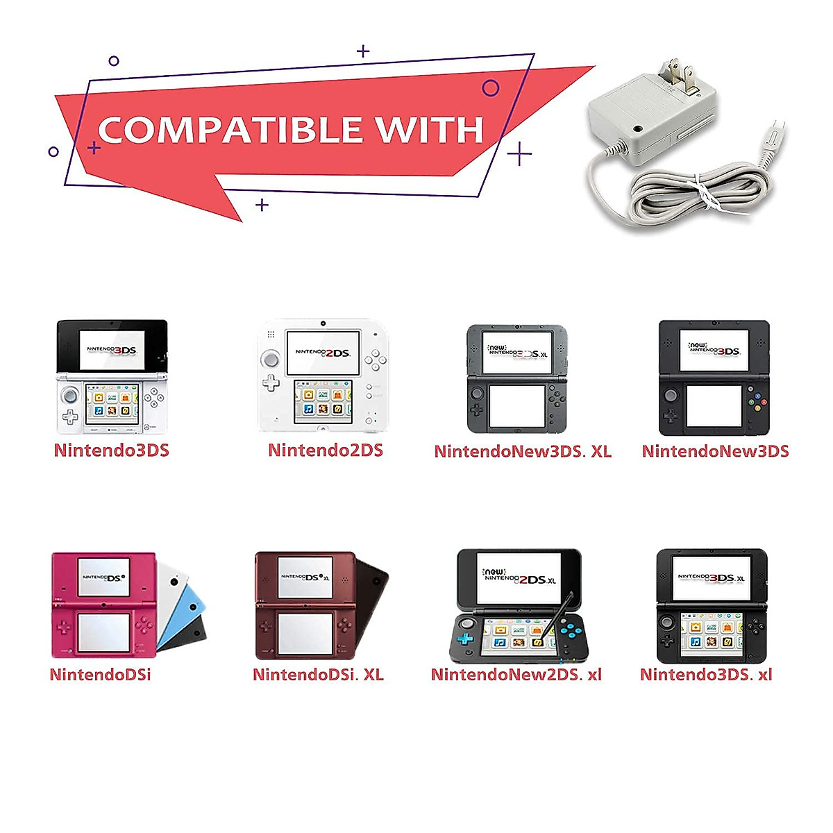 Xahpower Games Accessories Bundle, 1 Pack Gameboy Advance SP Charger and 1 Pack 3DS Charger