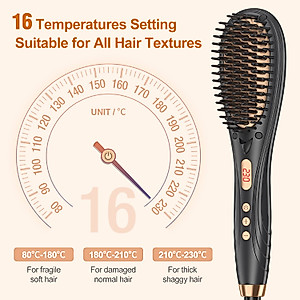 Benherofun Hair Straightener Brush, Hair Straightener Comb Straightening Brush for Women with 16 Temps, 20s Fast Heating & Anti-Scald