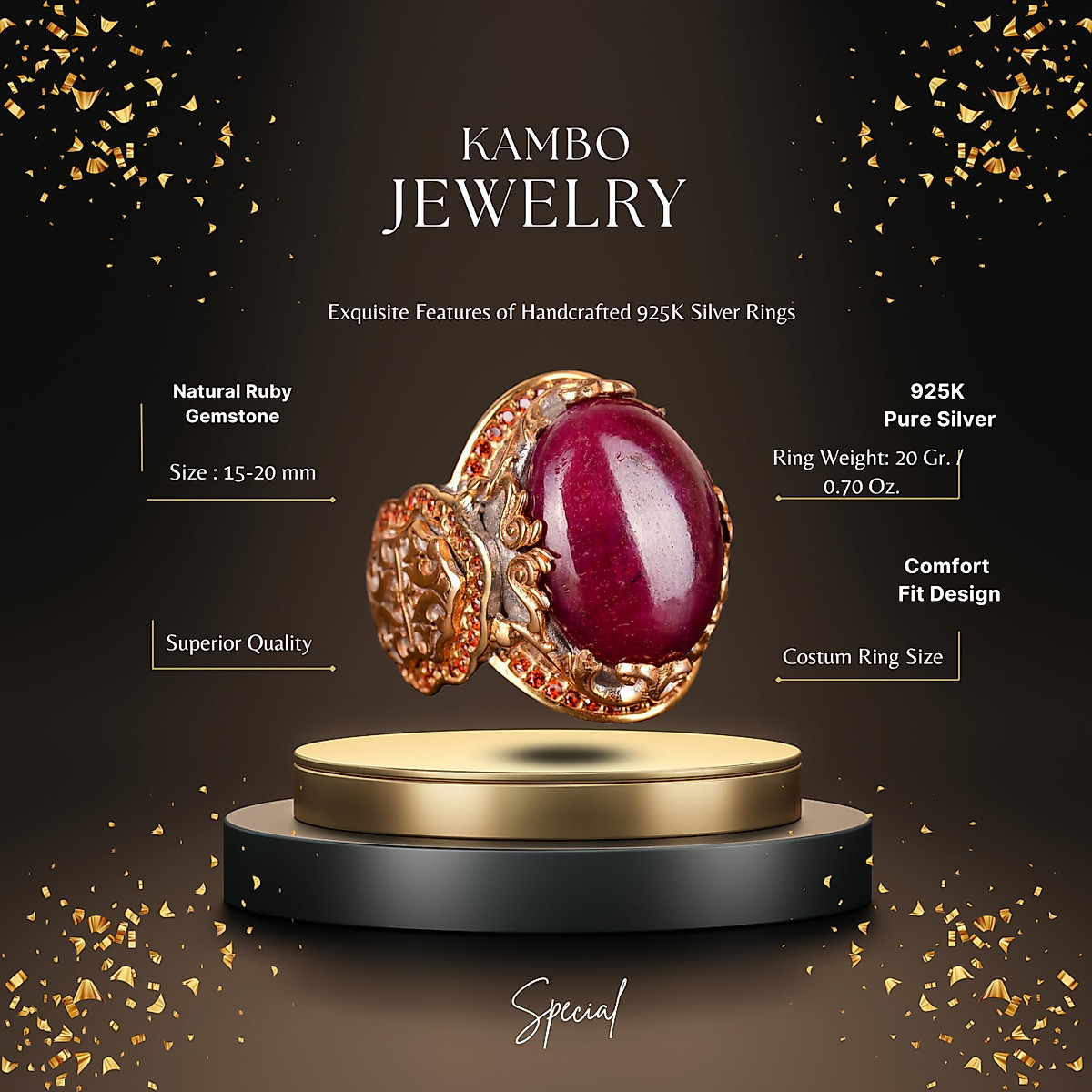 Genuine Real Natural Ruby Gemstone Ring, King Ring, 925 Sterling Silver Ring