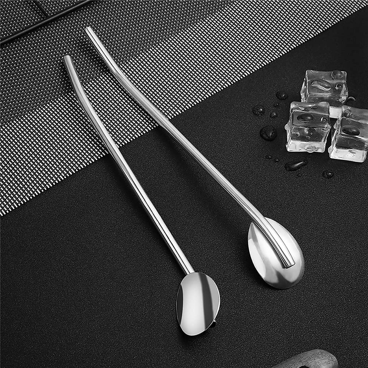 8 Pcs Stainless Steel Straws Spoons, Reusable Metall Straws Spoon with 2 Cleaning Brushes, 2 in 1 Snow Cone Straws Drinking Reusable Stainless Steel Ice Tea Long Spoons Straws for Cocktail Milkshake
