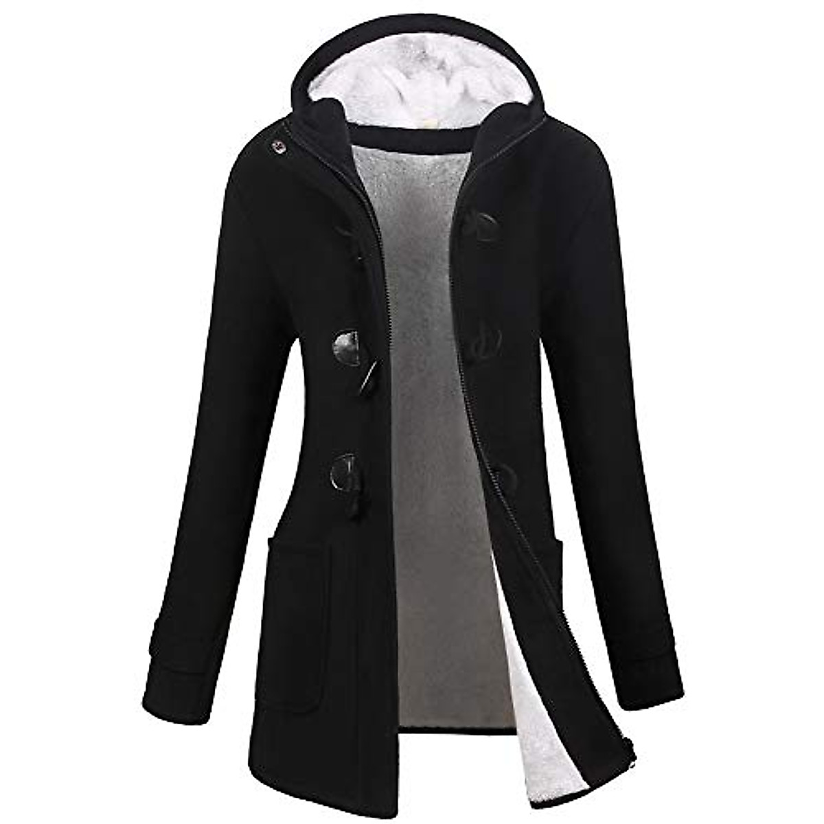 VOGRYE Womens Winter Fashion Outdoor Warm Wool Blended Classic Pea Coat Jacket (FBA) (M, Black2-Thicker)