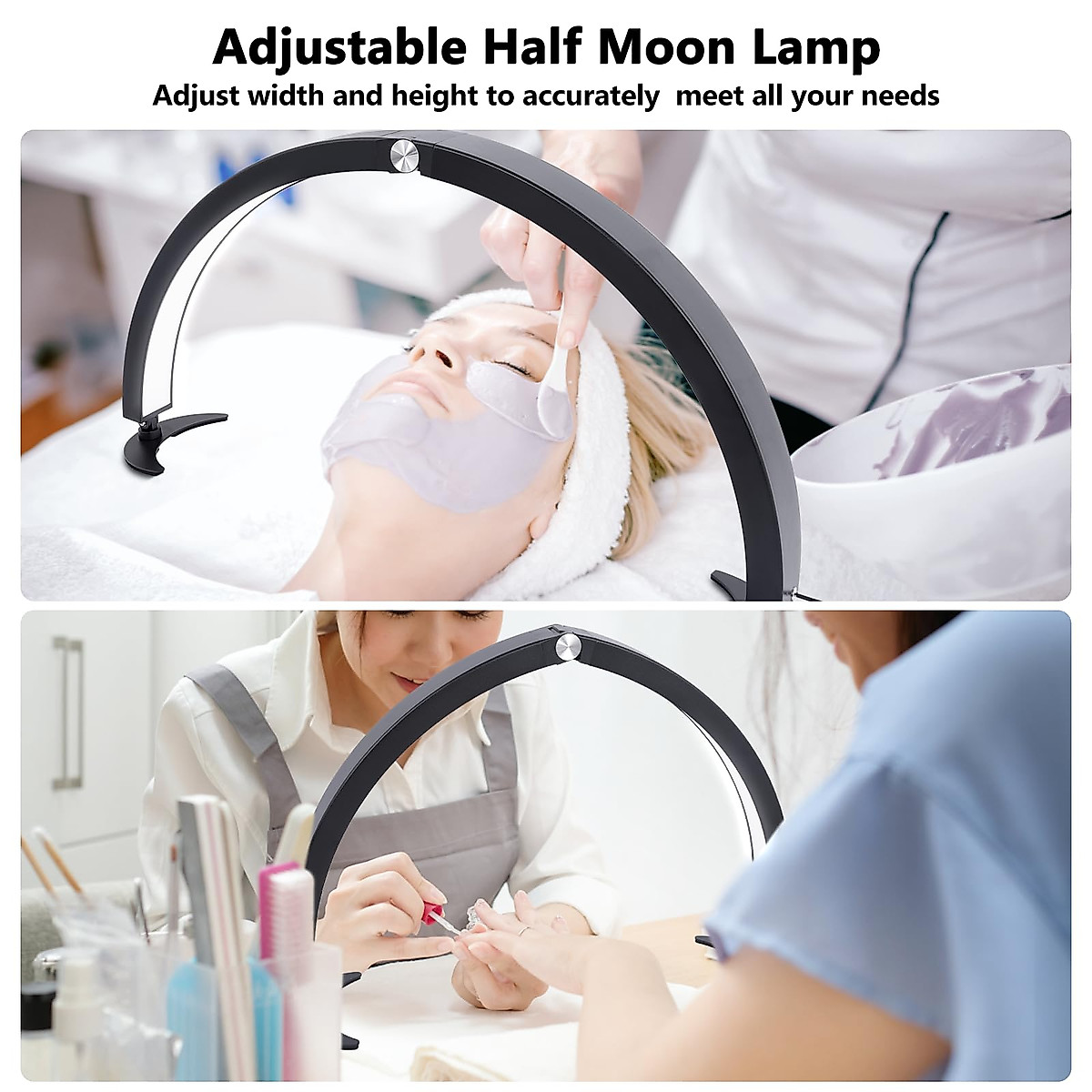 Gicrymil Half Moon Light for Nail Desk, 29in Half Moon Table Lamp Nail Desk Lamp with Wire Controller & Remote, Lash Light Lamp for Eyelash Extensions Tattoo PMU, 7 Cool/Warm Tones & 10 Brightness
