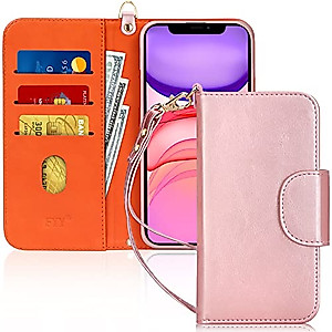 FYY Compatible with iPhone 11 Case, [Kickstand Feature] Luxury PU Leather Wallet Case Flip Folio Cover with [Card Slots] and [Note Pockets] Case for iPhone 11 6.1" Rose Gold