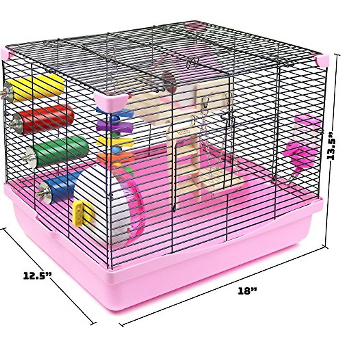 Hamster Cage | Dwarf Hamster Habitat with Exercise Wheel, Water Bottle & Accessories | 18" L x 12.5" W x 13.5" H by GalaPet