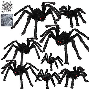 10 Pack Halloween Spider Decorations with 8 Giant Spider Halloween Spiders 400 sqft Stretch Cobwebs Spider Web 20 Small Plastic Spiders for Indoor Outdoor Halloween Decorations Yard Home Parties Décor