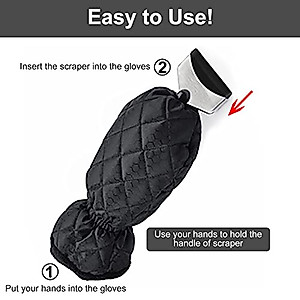 LATTCURE Ice Scraper with Glove, Glove Snow Scraper Windshield Scraper Mitt Car Scraper Mitt, Snow Scrapers for Cars with Waterproof Glove Lined of Thick Fleece Snow Removal Supplies