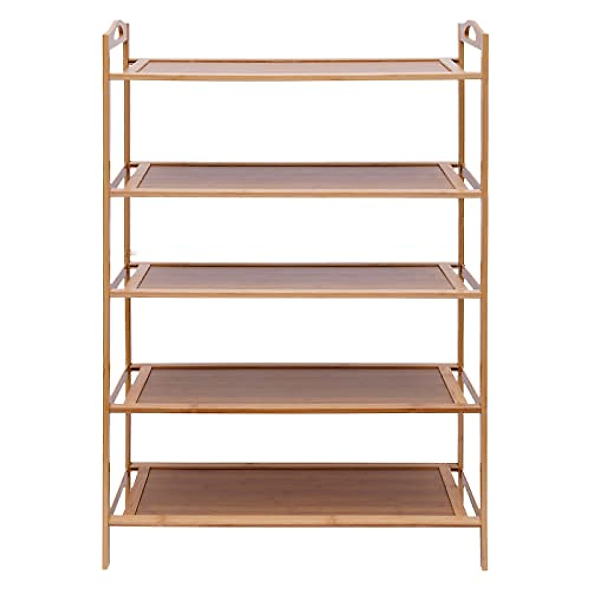 Bamboo 5-Tier Shoe Shelf, Free Standing Bamboo Shoe Rack Shoe Storage Organizer for Entryway Organizer, Hallway, Closet, Living Room, Balcony and Garage