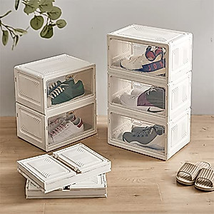 VOKEEH 3 pack Large Shoe Organizer, Stackable Plastic Shoe Storage Boxes for Closet, Multi-Role Shoe Rack with Clear Door, Easy Assembly for Display Sneakers, Fit Shoe Size Up to US Men 14, Women 15