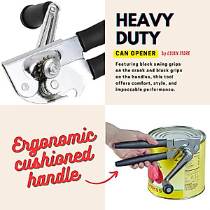 LUSAN STORE Crank Handle Commercial Can Opener - Heavy Duty Manual Can Opener with Ergonomic Cushioned Non-Slip Handles, Smooth Edge with Stainless Steel Blade