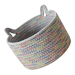 DOITOOL Cotton Rope Storage Basket Table Trays for Eating Cotton Muslin Blanket Makeup Pallet Bathroom Basket Bins Small Woven Basket Woven Rope Basket Makeup Organizer Storage Holder Grey