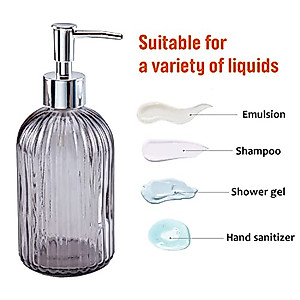 TocTen 5 Pieces Bathroom Accessories Set, Include Lotion Soap Dispenser+ 2 Toothbrush Cup+ Soap Dish+ Essential Oils Diffuser Bottles, Premium Glass Bathroom Vanity Countertop Accessory Set(GREY 16oz)