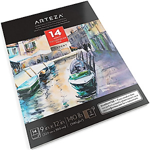 ARTEZA Watercolor Paper, 14 Sheets, 9x12 Inches Watercolor Pad, 140lb/300gsm, 100% Cotton, Double-Sided, Cold Press, Acid Free Art Paper