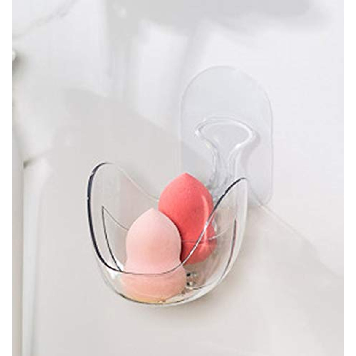 Multifunction Acrylic Small Makeup Organizer Storage for Vanity – Silicone Beauty Blender Makeup Sponge Holder Wall Mounted for Bathroom, Clear Makeup Brush Drying Rack Holder- 2 Slots