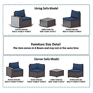 ASJMR Outdoor Patio Furniture Set, 12 Pieces Outdoor Sectional Furniture High Backrest Patio Set, All-Weather PE Rattan Patio Conversation Set w/Coffee Tables & Cushions(Dark Blue)
