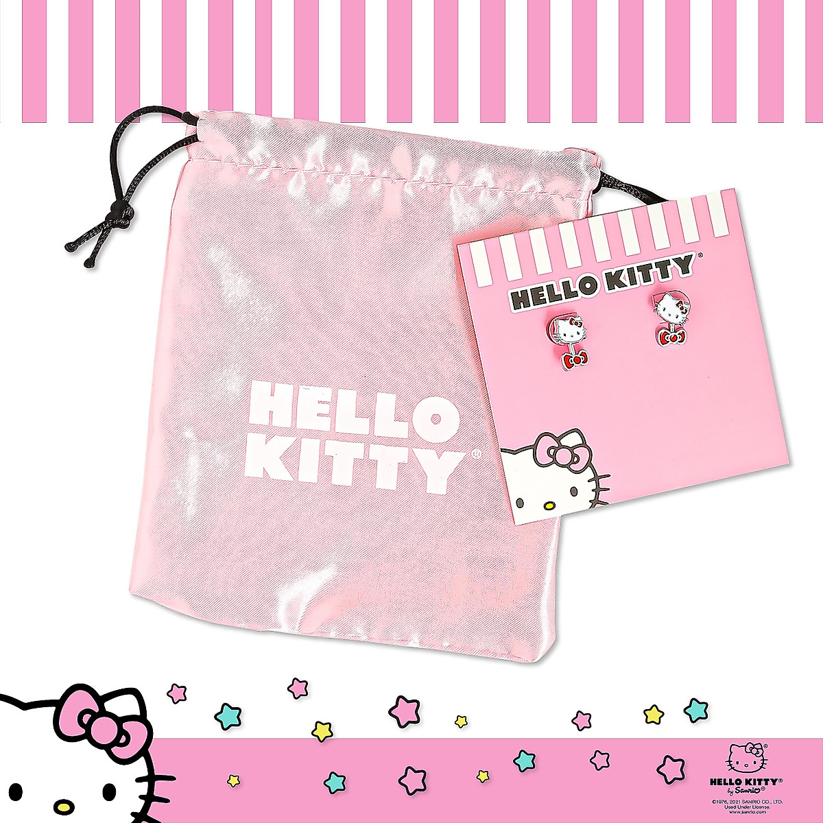 Sanrio Hello Kitty Girls Front Back Stud Earrings - Enamel Hello Kitty Earrings Officially Licensed