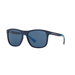 A|X ARMANI EXCHANGE Men's AX4049SF Low Bridge Fit Square Sunglasses, Matte Blue/Blue, 57 mm