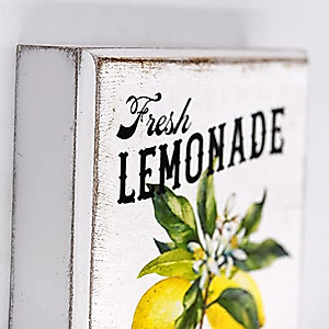6 Inches Square Distressed White Wooden Lemon Box Sign (Fresh lemonade - yellow)