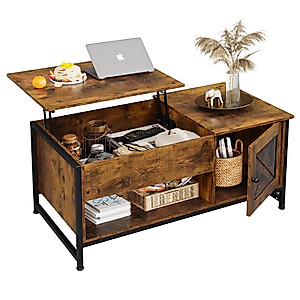 WLIVE Lift Top Coffee Table with Storage Cabinet, 41.7" Wood Coffee Table for Living Room, Retro Center Table with Lifting Top, Hidden Compartment and Open Shelf for Home, Office, Rustic Brown